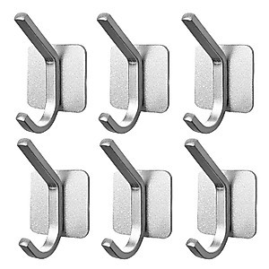 VAEHOLD Adhesive Hooks, Heavy Duty Wall Hooks Waterproof Aluminum Hooks for Hanging Coat, Hat, Towel, Robe, Key, Clothes, Closet Hook Wall Mount for Home, Kitchen, Bathroom，Office (6, Silver)