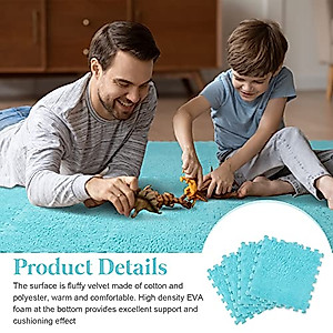 100 Tiles Interlocking Carpet Tiles Soft Fluffy Baby Play Mat Short Coral Fleece Foam Puzzle Floor Mats for Children Kids Toddler Play Area Home Bedroom Parlor (Lake Blue)