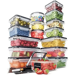 Freezer Microwave BPA Free Airtight - 16 Food Storage Containers - 16 Container Set Medium Kitchen Microwave Refrigerator Plastic with Easy Snap Lids