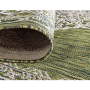Unique Loom Collection Traditional Classic Heathered Center Medallion Indoor/Outdoor Flatweave Area Rug, Rectangular 5' 0" x 8' 0", Green/Gray
