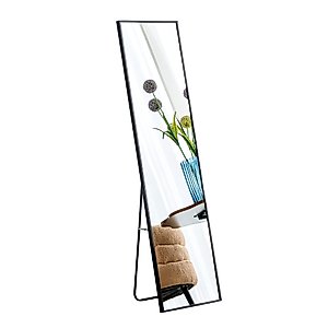 Aluminium Alloy Metal Frame Wall Mounted Full Body Mirror,Bathroom Vanity Mirror, Bedroom Home Porch, Decorative Mirror, Clothing Store, Floor Mounted Large Mirror,.Black 63"*20"