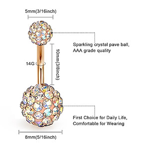 JFORYOU 5 Pcs Belly Button Rings Stainless Steel for Women Navel Rings 5 Style 14G Navel piercing Rose Gold Color Body Piercing Jewelry