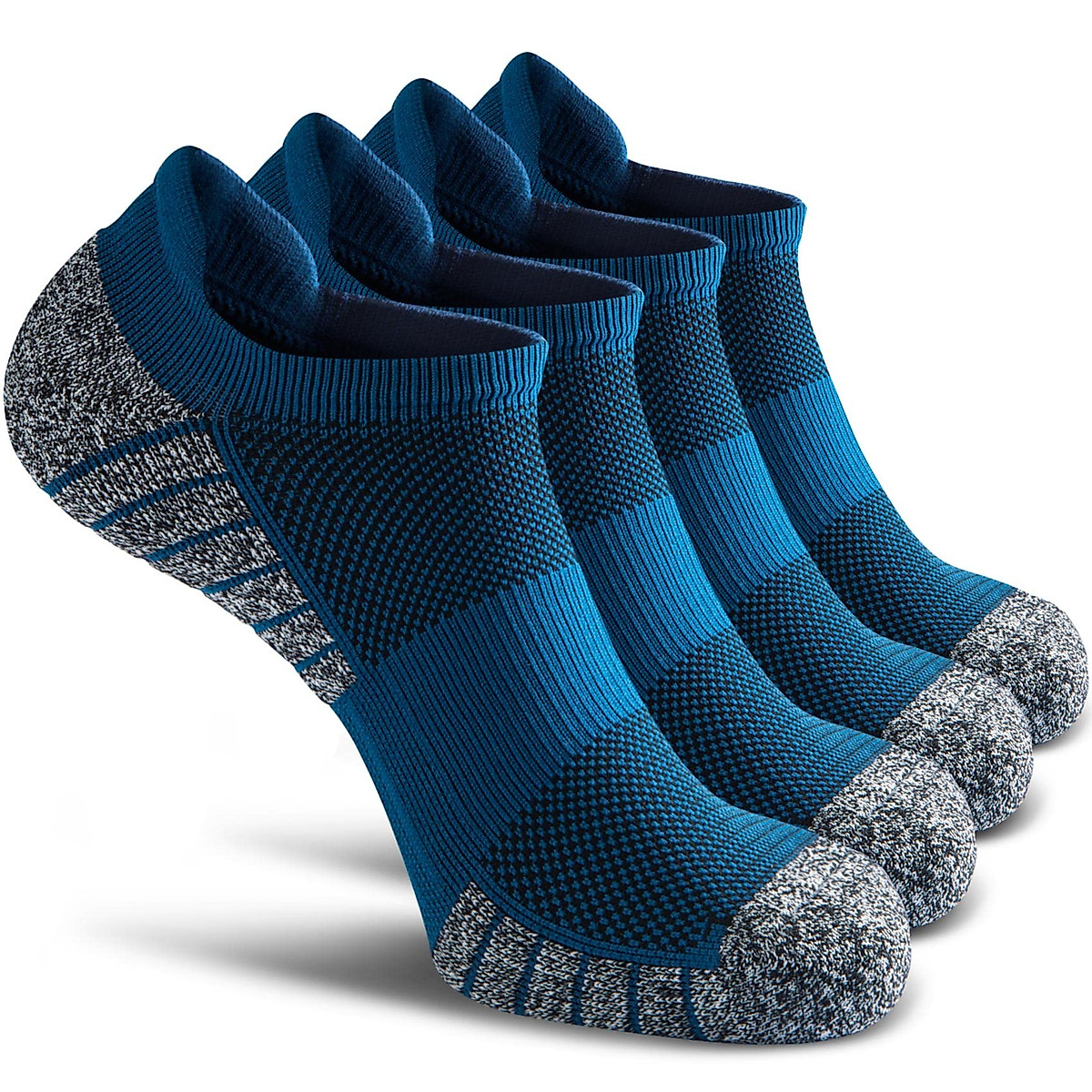 SITOISBE No Show Sports Compression Running Socks for Men Women Circulation 4-pairs, Low Cut Cushioned Socks Moisture Wicking Arch Support for Planter Faciatis Golf Exercise, Harbor Blue, Medium