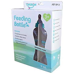 Tinukim iFeed 9 Ounce Self Feeding Baby Bottle with Tube - Handless Anti-Colic Nursing System, White - 2-Pack