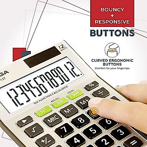 Desktop 12-Digit Business Calculator with Dual Power, Solar and Battery, for Basic, Finance and Tax Calculations, Desk Calculators for School or Office