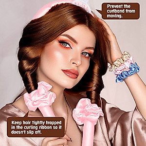 Heatless Curling Rod Headband, IENIN No Heat Curlers Hair Rollers to Sleep in Curl Ribbon with Scrunchies Hair Clips Overnight Hair Curlers for Women Long Hair Styling Tools(Beige)