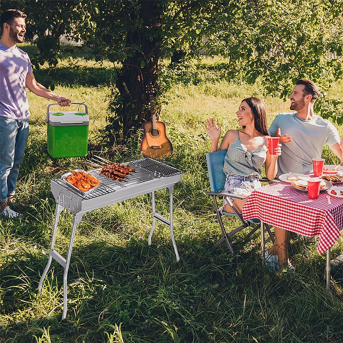 Portable Charcoal Grill,Stainless Steel Folding Outdoor BBQ Tool Kits Lightweight Barbecue Grill Small desk Tabletop Outdoor Grill for Camping Picnics Garden Beach Party