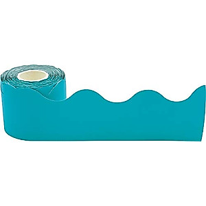 Teacher Created Resources Teal Scalloped Rolled Border Trim - 50ft - Decorate Bulletin Boards, Walls, Desks, Windows, Doors, Lockers, Schools, Classrooms, Homeschool & Offices