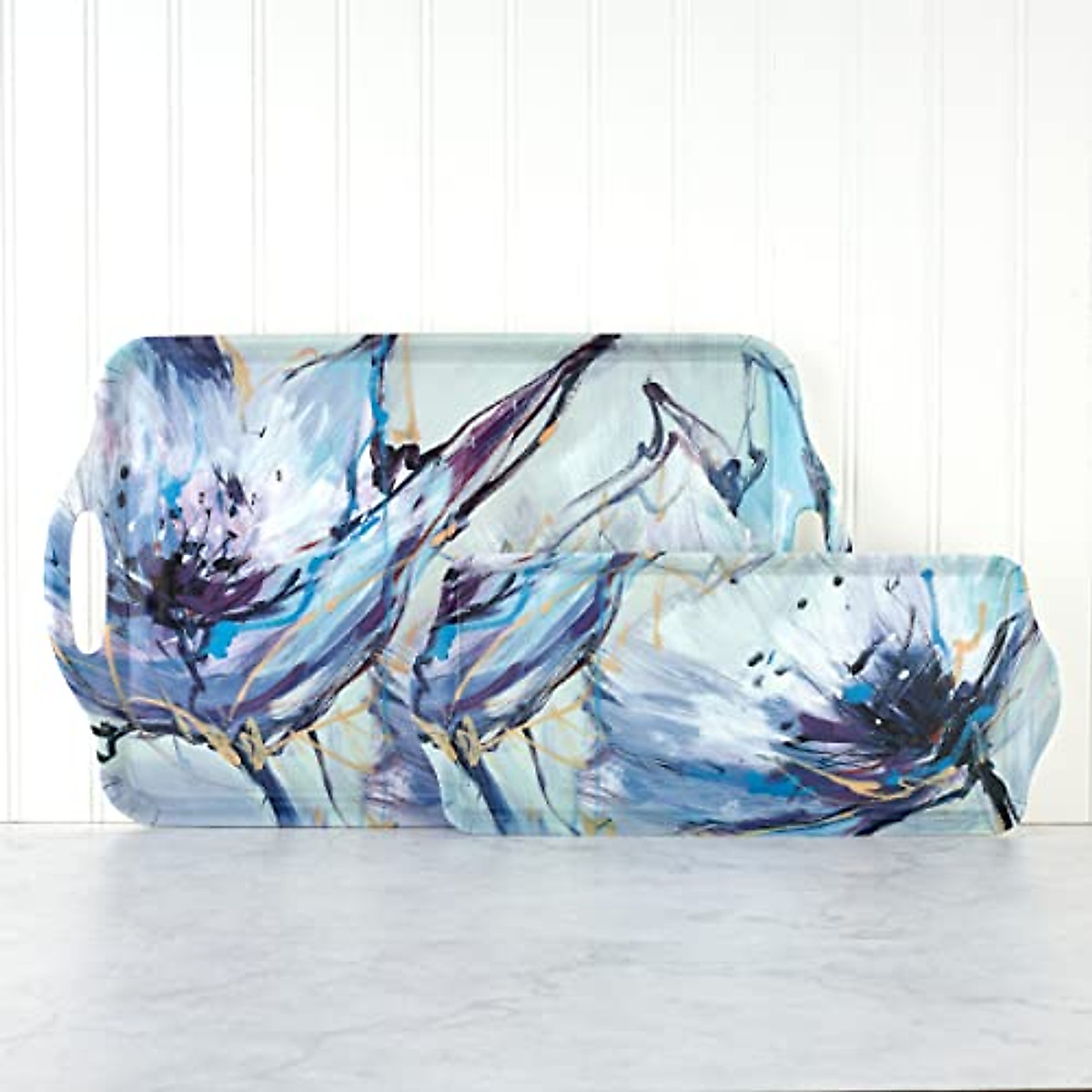 Pimpernel Blooms in Lilac Large Handled Tray | Serving Tray for Lunch, Coffee, or Breakfast | Made of Melamine for Indoor and Outdoor use | Measures 18.9" x 11.6" | Dishwasher Safe