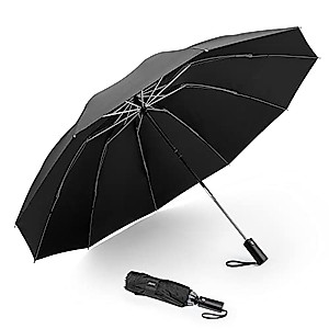 G4Free Large Umbrella 54 Inch Windproof Travel Umbrellas for Rain, Small folding Compact Reverse Umbrella with 10 Ribs Automatic Open Close (Black)