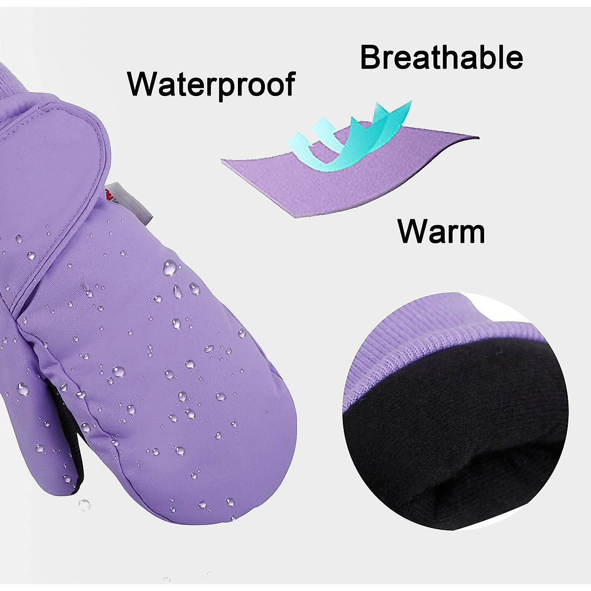 SimpliKids Kids Mittens Winter Insulation Waterproof Girls Ski Mittens,Toddler,Lavender