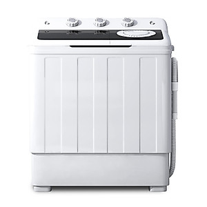 TABU 28lbs Portable Washing Machine with Drain Pump, Laundry Compact Washer Machine, Twin Tub Washing Machine, Washer and Spiner Machine for Dorms, Apartments, RVs (White & Black)