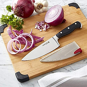 Sabatier Forged Triple Riveted Chef Knife with Edgekeeper Self-Sharpening Blade Cover, High-Carbon Stainless Steel Kitchen Knife, Razor-Sharp Knife to Cut Fruit, Vegetables and more, 6-Inch, Black
