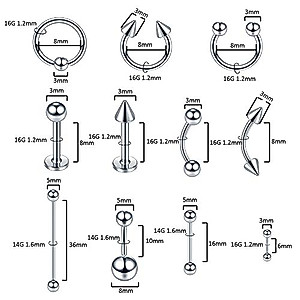 Xpircn 70PCS Piercing Kit Stainless Steel 14G 16G Lip Nose Septum Tongue Tragus Cartilage Daith Eyebrow Belly Button Rings Body Piercing Jewelry Tools
