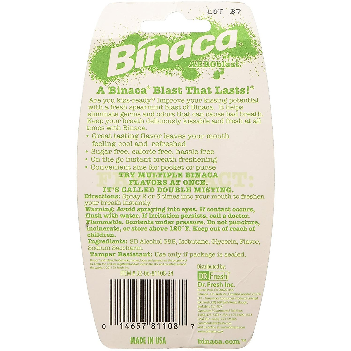 Binaca Aerosol Breath Spray SpearMint 0.20 oz (Pack of 10)