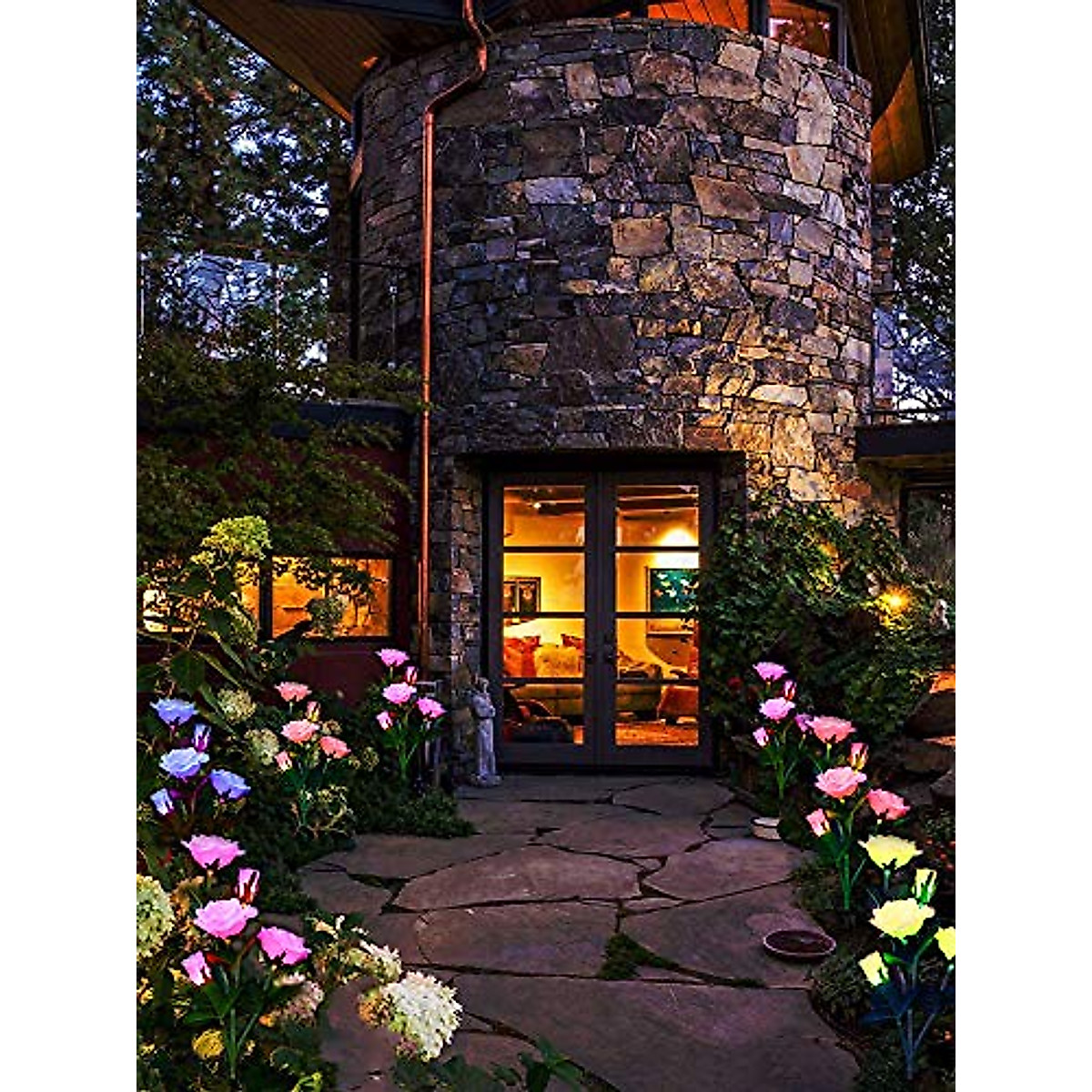 Decorman Solar Garden Rose Lights, 2 Pack Realistic Solar Outdoor Flower Lights Waterproof LED Stake Landscape Decorative Lights with 10 Roses for Garden, Lawn, Yard, Pathway, Backyard (Light Pink)