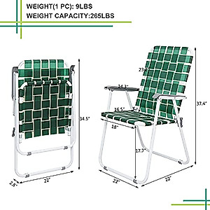 Outvita Webbed Lawn Chairs Set of 2, Foldable Alloy Steel Patio Chairs Stable Frame Outdoor Chair for Camping, Fishing, Beach, Poolside, Backyard and BBQ (Green&Khaki)