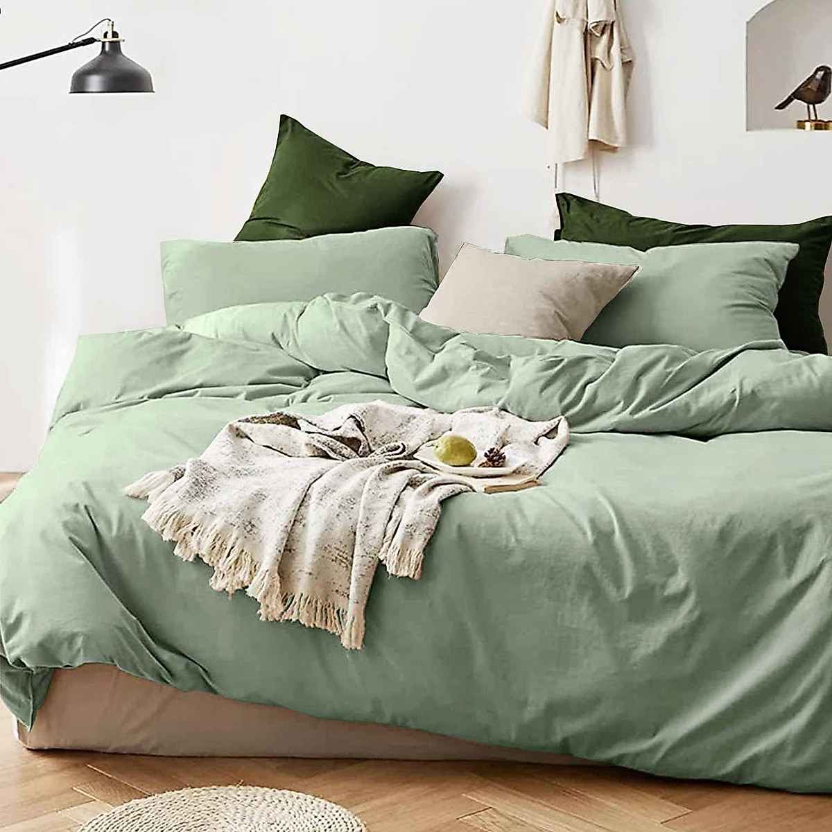 ETDIFFE Sage Green Duvet Cover Queen Size, Soft Farmhouse Bedding Comforter Cover Set 3 Pieces with Zipper Closure, 1 Lightweight Microfiber Duvet Cover 90x90 inches and 2 Pillow Shams for Women Men