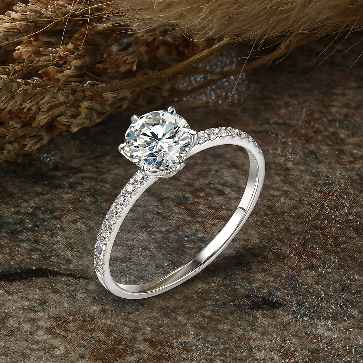 Lamrowfay 14k Yellow OR White Solid Gold 1.0 CT Classic 6-Prong Engagement Wedding Ring (White-Gold, 7)