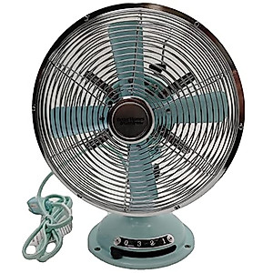 8" All Metal Durable Tabletop Fan Retro Antique Style 3 Speed Oscillating Desk, Mint