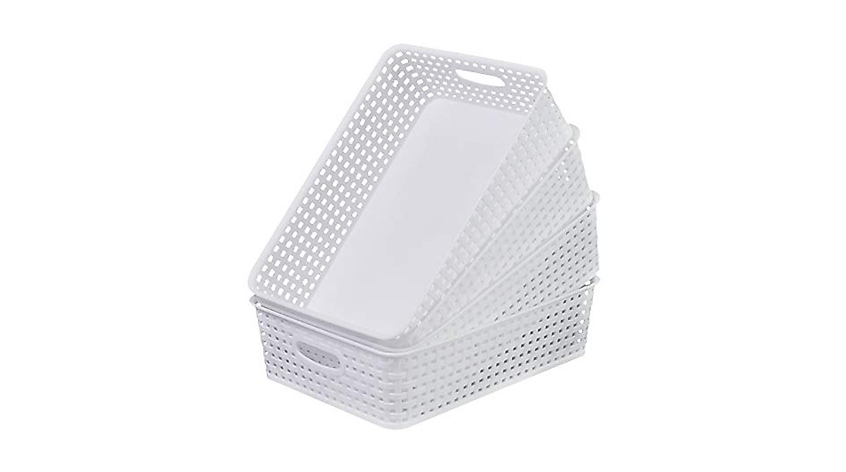 AnnkkyUS 4-Pack White Plastic Storage Baskets for A4 Paper