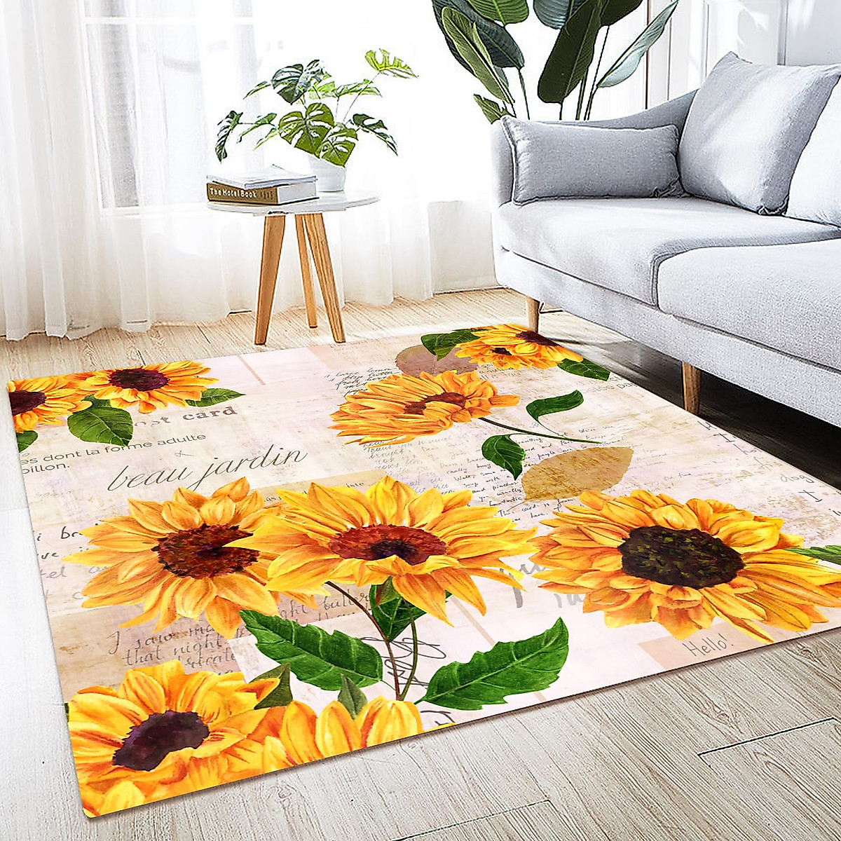 kksme Large Area Rug 5'x6' Carpet for Bedroom Living Room Home Kitchen Entryway Indoor Floor Washable Rugs Mat Sunflower