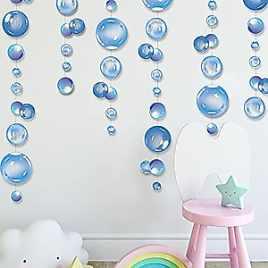 Transparent Bubble Garlands Mermaid Party Decoration Colored Blue Flat Cutouts Hanging Streamer for Birthday Baptism Wedding Ocean Wall Decal Baby Shower Under Sea Festal Kid Room Photo Props (Blue)
