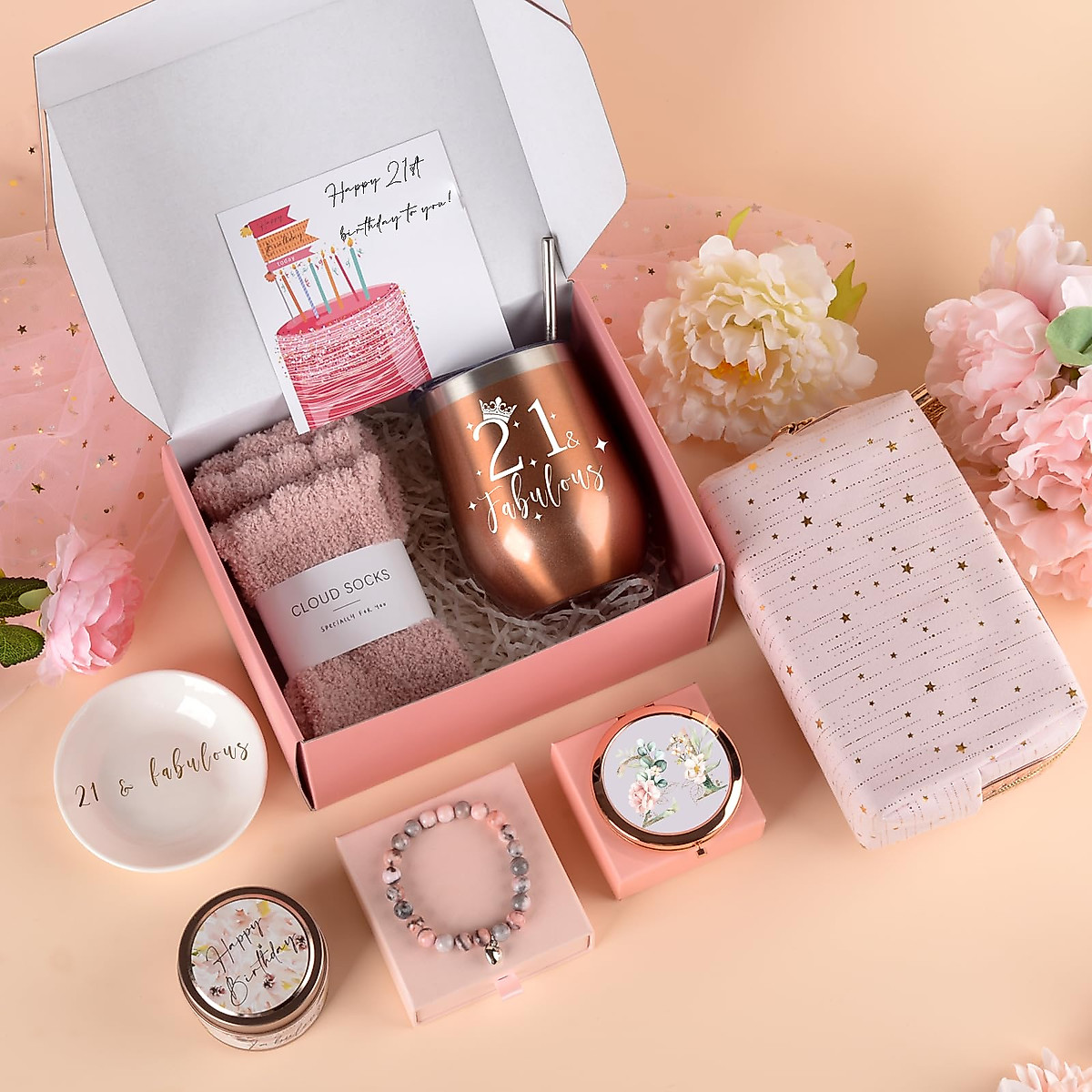 21st Birthday Gifts for Her, Happy 21 Year Old Gifts for Her, 21st Birthday Baskets for Daughter Sister Friend, Gifts for 21st Birthday Female Born in 2003, 21 Fabulous