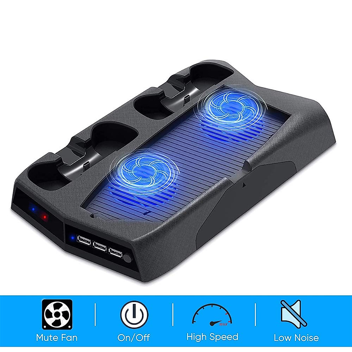 Vertical Stand with Cooling Fan, for PS5 Digital Edition and PS5 UHD Edition, Fast Cooling, Safe and Quiet, with Dual DualSense Controller Charger Ports and Retractable Game Storage