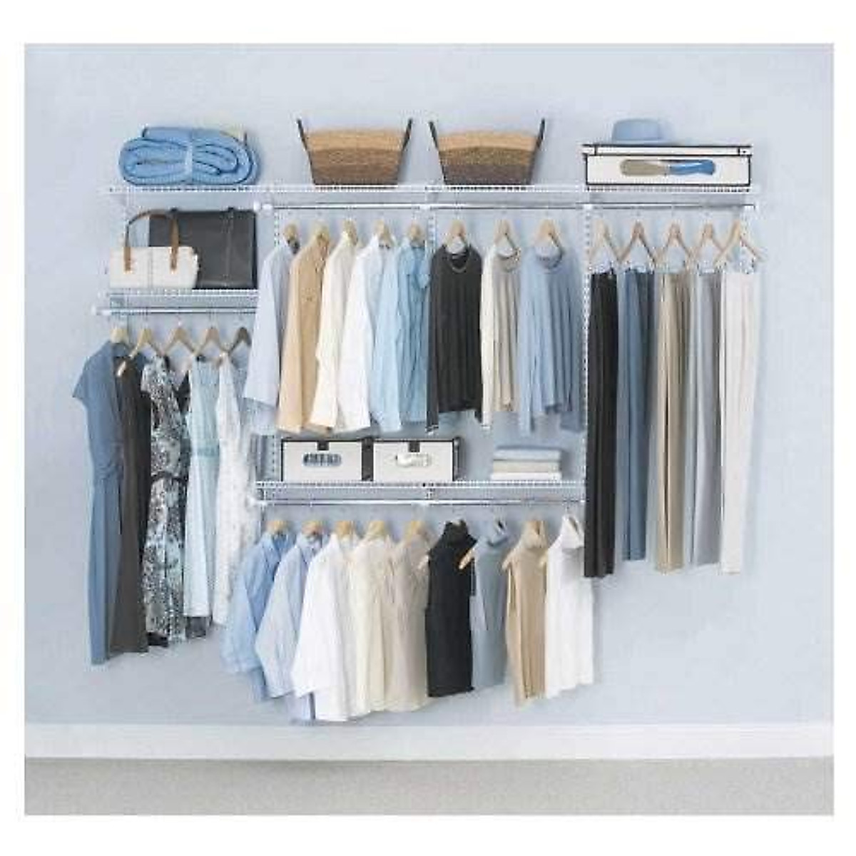 Rubbermaid Configurations Deluxe Closet Kit, Titanium, 4-8 Ft., Wire Shelving Kit with Expandable Shelving and Telescoping Rods, Custom Closet Organization System, Easy Installation