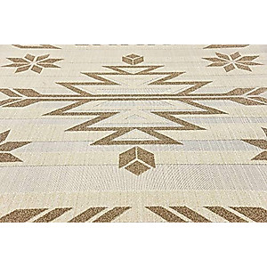 Unique Loom Modern Collection Geometric, High-Low Pile, Vintage, Arrows, Indoor and Outdoor Area Rug, 9 ft x 12 ft, Light Brown/Beige