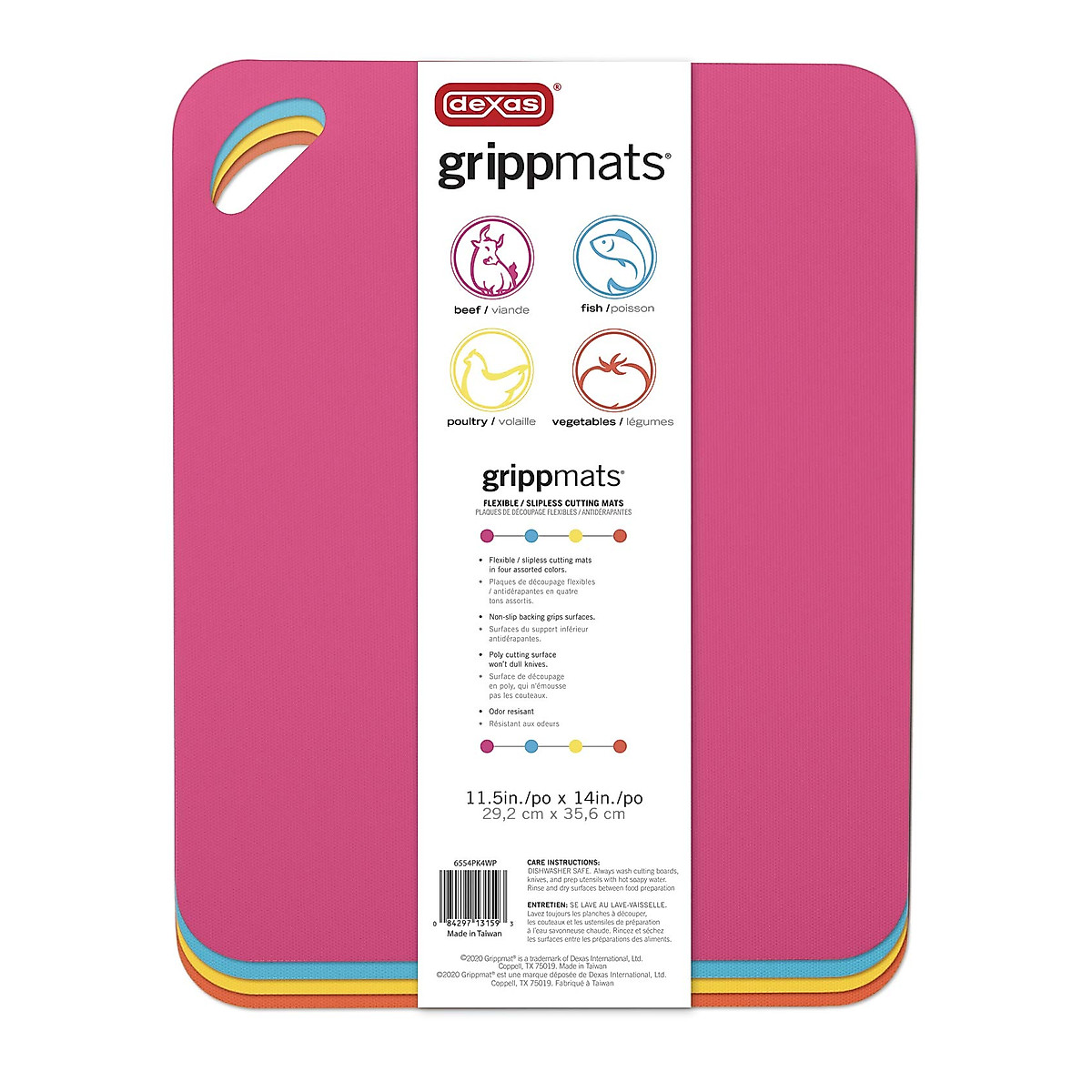 Dexas Heavy Duty Cutting Board Grippmat, Flexible Cutting Boards for Kitchen, Set of 4, Non Slip Plastic Board Cutting Mat 11.5 by 14 inches, Bright Blue, Yellow, Orange and Pink Set Kitchen Gadgets