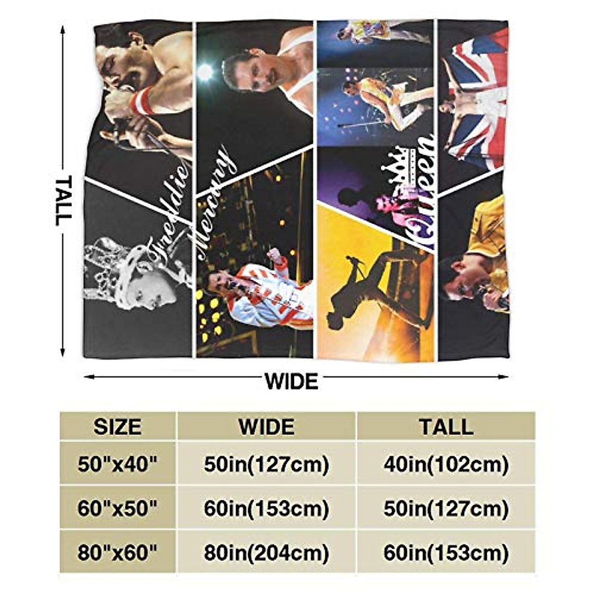 Trendy Fleece Bed Blankets, Fre-ddie Mer-cury Rock Band Wedding Throw Blankets, Wrinkle-Resistant Super Cozy Travel Blanket fit Men Office Holiday 50x40 Inch