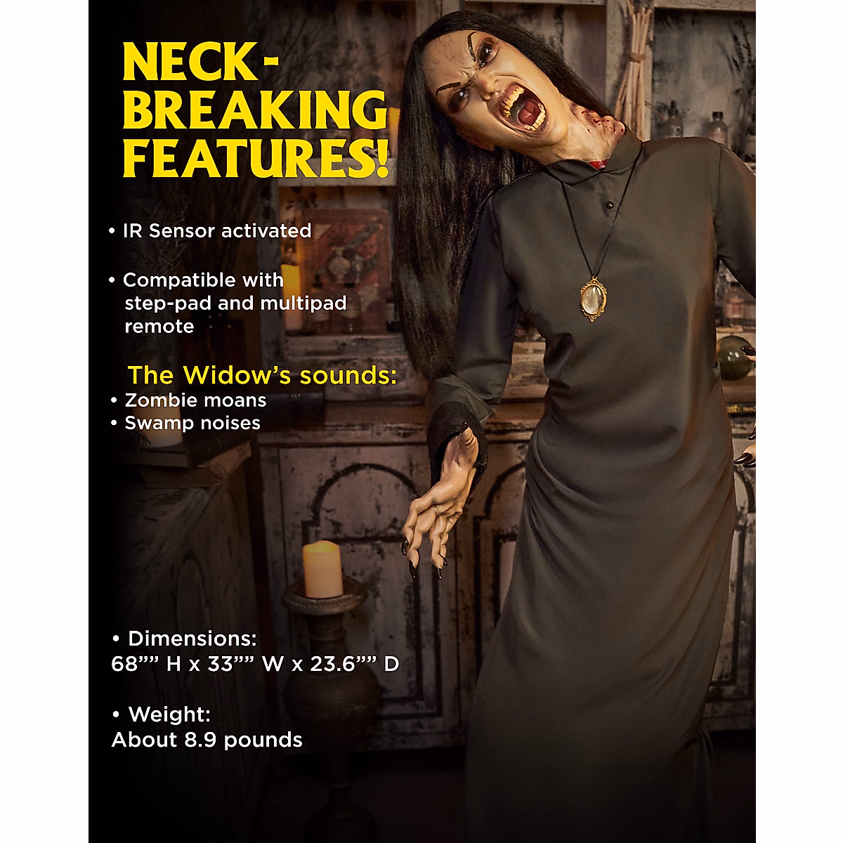 Spirit Halloween The Widow Animatronic | Halloween Décor | Horror Décor | 5.8 Feet | IR Sensor Activated | Moving Prop