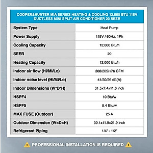 Cooper & Hunter 12,000 BTU, 115V, 20.8 SEER2 Ductless Mini Split AC/Heating System Pre-Charged Inverter Heat Pump with 16ft Installation Kit