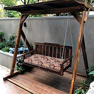 Magpie Fabrics Patio Bench Cushion 45"x18", Indoor/Outdoor Non-Slip Water Resistant Long Seat Pads, Tufted Loveseat Cushion for Swing, Settee, Window, Garden, Wicker, Front Porch (Botanical Red)