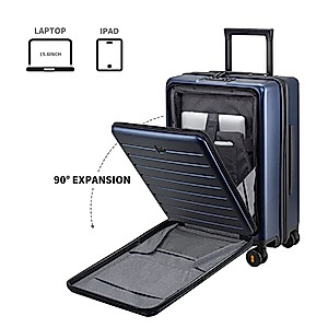 LEVEL8 Road Runner 20 Inch Luggage with Front Compartment, Suitcase with Wheels, Hard Shell Travel Luggage, Lightweight Spinner Luggage, TSA Locks-Navy Blue
