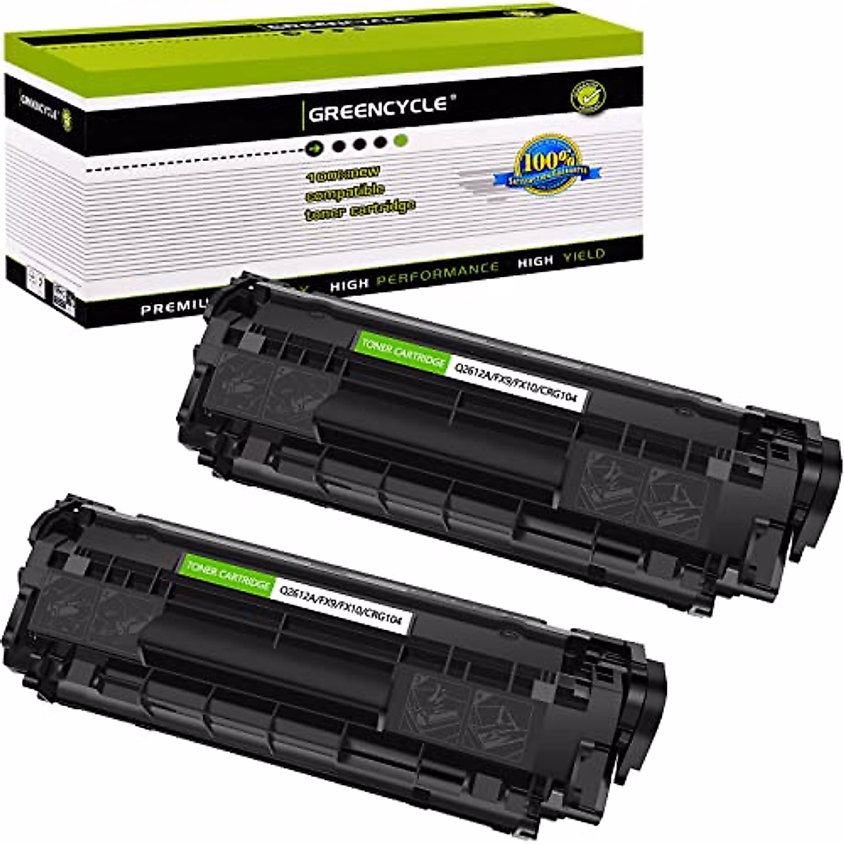 greencycle 2 Pack C104 CRG 104 CRG104 FX9 FX10 Black Toner Cartridge Replacement Compatible for Canon FAXPHONE L90 L120 imageCLASS D420 D480 Printer