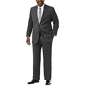Haggar Men's Big and Tall J.m Premium Stretch Classic Fit 2-Button Coat, Medium Grey, 50L with Plain Front Pant, Medium Grey, 60Wx32L