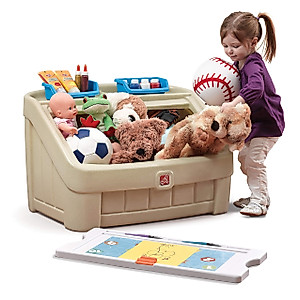 Step2 2-in-1 Toy Box & Art Lid, Kids Toy Storage Bin & Organizer, Easel & Chest in One, Made of Durable Plastic, For Toddlers 2+ Years Old, Tan