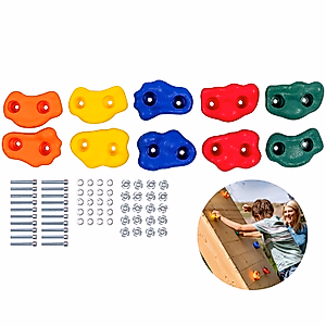 Squirrel Products 10 Large Assorted Rock Climbing Holds with Mounting Hardware - DIY Rock Wall - Ages 3+