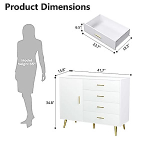RESOM Storage Cabinet with Drawers & Door, Sideboard Cabinet with Adjustable Shelf, Printer Stand for Home Office, Free Standing Accent Cabinet for Living Room, Bedroom and Hallway (White)
