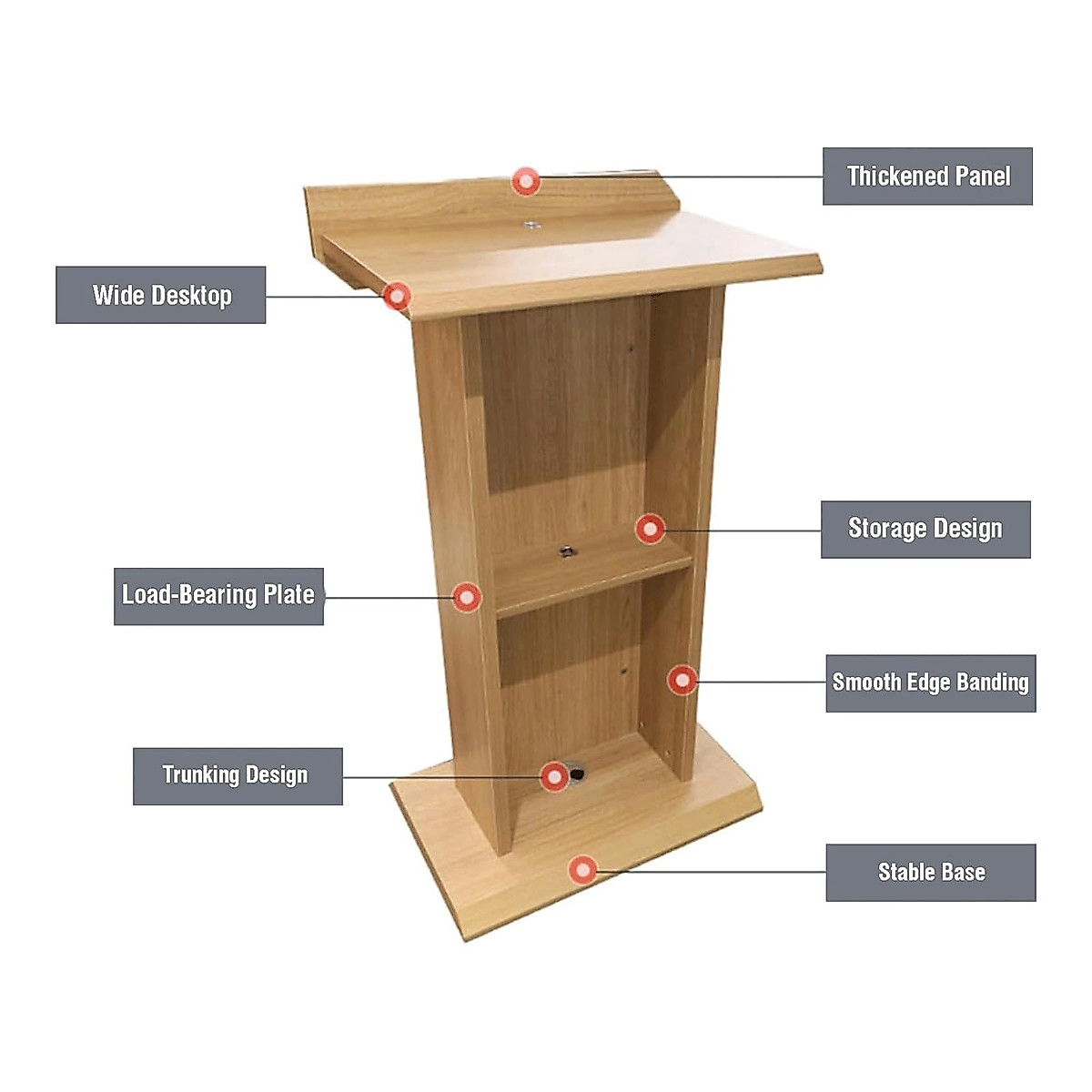 Modern Podium Stand Wooden Floor-Standing Lecterns with Storage Rack Podium Floor-Standing Pulpits Can Bear Up to 150 Kg