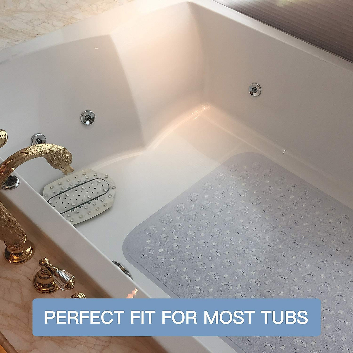 YINENN Bath Tub Shower Stall Mats 31x15.5 Inch Non-Slip and Latex Free, Bathtub Mat with Suction Cups, Machine Washable Bathroom Mats with Drain Holes (Clear)