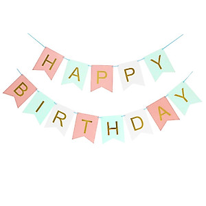 Winrase Perfect Gold Stamp Swallowtail Happy Birthday Bunting Banner for Baby or Child Birthday Party Decorations Supplies (Multicolor)