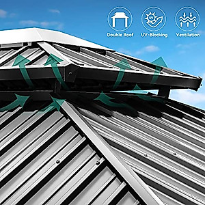 YITAHOME White Gazebo 10x12ft Hardtop Double Roof Canopy Galvanized Iron Aluminum Frame Outdoor Gazebo with Netting and Shaded Curtains Garden Tent for Patio, Backyard, Deck and Lawns, Grey Curtain