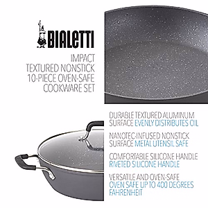 Bialetti 10-Piece Impact Textured Pots and Pans Kitchen Cookware Set, Gray