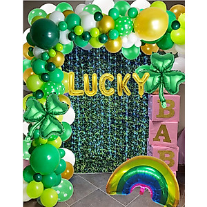 St.Patricks Day Party Decorations Garland, Ireland Party Decorations Lucky Rainbow Shamrocks Mylar Balloons 18" 10" 5" Latex Balloons Green Gold White for Birthday Baby Shower Bachelorette Supplies