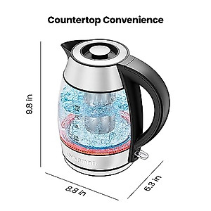 Chefman Glass Electric Kettle for Boiling Water, 1.8L 1500W, with Tea Infuser, Keep Warm Function, Auto Shut Off, Boil-Dry Protection, BPA Free, Hot Water Boiler, Electric Tea Kettle - Stainless Steel