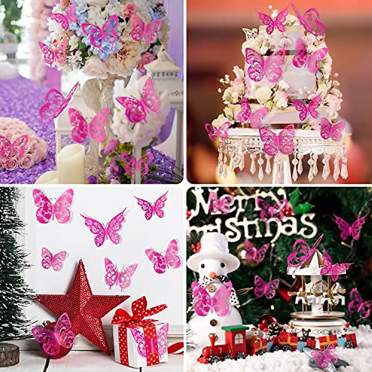 3D Butterfly Wall Decor 60pcs 5 Styles 3 Sizes Butterflies Wall Sticker Removable DIY Hollow PVC Butterfly Wall Decals for Kids Baby Bedroom Girls Teens Nursery Classroom Wedding Birthday Cake Party